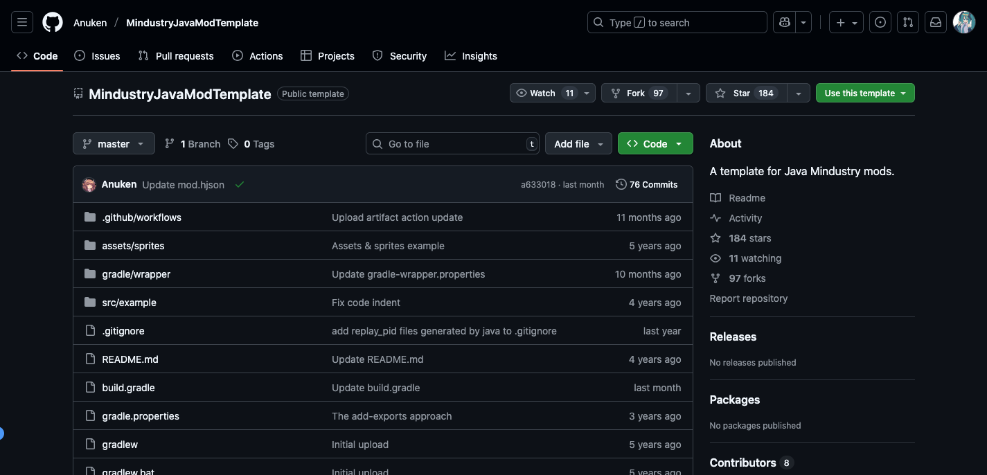 使用 Anuke 提供的模板 | LearnMindustryMod